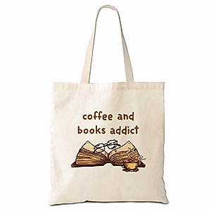 HYTURTLE Coffee And Books Addict Canvas Tote Bags, Travel Working Shopping Gifts For Women Girl Friend Book Lover On Birthday