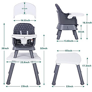 Accombe High Chair 7 in 1 Baby High Chairs for Babies and Toddlers Booster Seat for Dining Table, Convertible Baby Eating Chair Adjustable Plastic Highchairs for Baby Boy Girl, Sit up Floor Chair