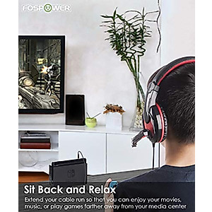 FosPower (15 Feet 3.5mm Male to 3.5mm Female Stereo Audio Extension Cable Adapter [24K Gold Plated Connectors] for Apple, Samsung, Motorola, HTC, Nokia, LG, Sony & More