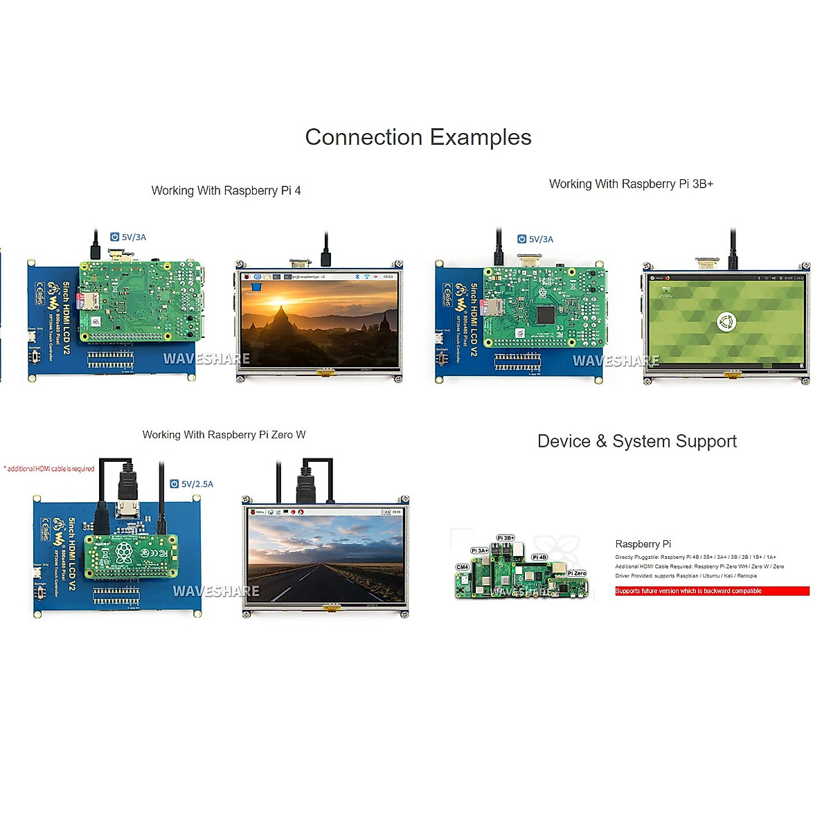 waveshare for Raspberry Pi 5 inch Resistive TFT Touch Screen 800x480 TFT LCD Display Touchscreen HDMI Module Kit Direct-Connect with Raspberry Pi 3 Model B B+, 2 Model B, 1 Model A A+