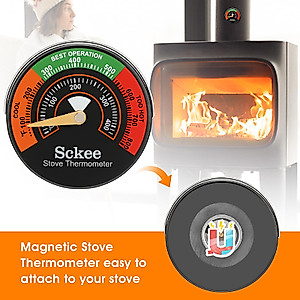 Wood Stove Thermometer, Magnetic Stove Temperature Stove Top Thermometer for Wood Burning Stove, Gas Stove, Pellet Stove, Temperature Meter for Fireplace, Pipe Thermometer Wood Stove