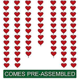 72 Red Hearts Felt Garland - NO DIY - Valentines Day Red Heart Hanging String Garland - Valentines Day Decor - Valentine Decorations - Valentines Wedding Anniversary Birthday Party Supplies