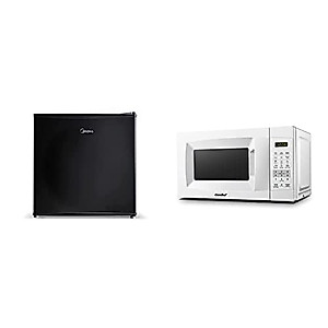 Midea WHS-65LB1 Compact Single Reversible Door Refrigerator, 1.6 Cubic Feet(0.045 Cubic Meter), Black & COMFEE' EM720CPL-PM Countertop Microwave Oven with Sound On/Off, 0.7 Cu Ft/700W, Pearl White