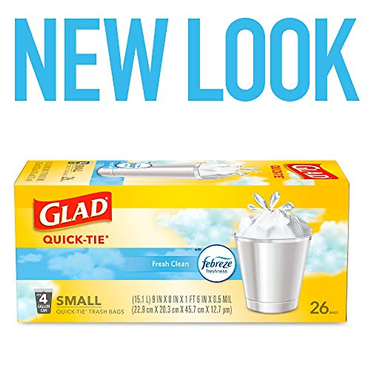 GLAD Small Trash Bags - 4 Gallon Trash Bag for Waste Basket, Gain Fresh Clean Scent, 26 Count (Pack of 6)