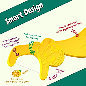 Dr. Ram's Fun Flexi Flossers for Kids - 300 Count Kids Dental Floss - Anti-Ouch Shape with Puzzle and Game - Light Citrus Fruit Scent Kid Floss