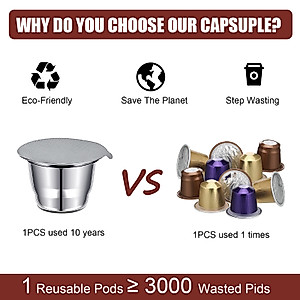 Didaey Reusable Espresso Capsules Stainless Steel Refillable Coffee Pods Reusable Espresso Pods with Aluminum Foil Seals Stickers Lids Compatible with Nespresso Machines (6 Cups, 204 Lids)