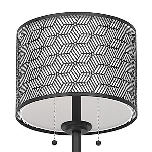 Inlight 59" High Double Shade Pull Chain Modern Floor Lamp for Living Room, Black Metal Frame and White Fabric Shade, Bulb Not Included, IN-0857-2-BK