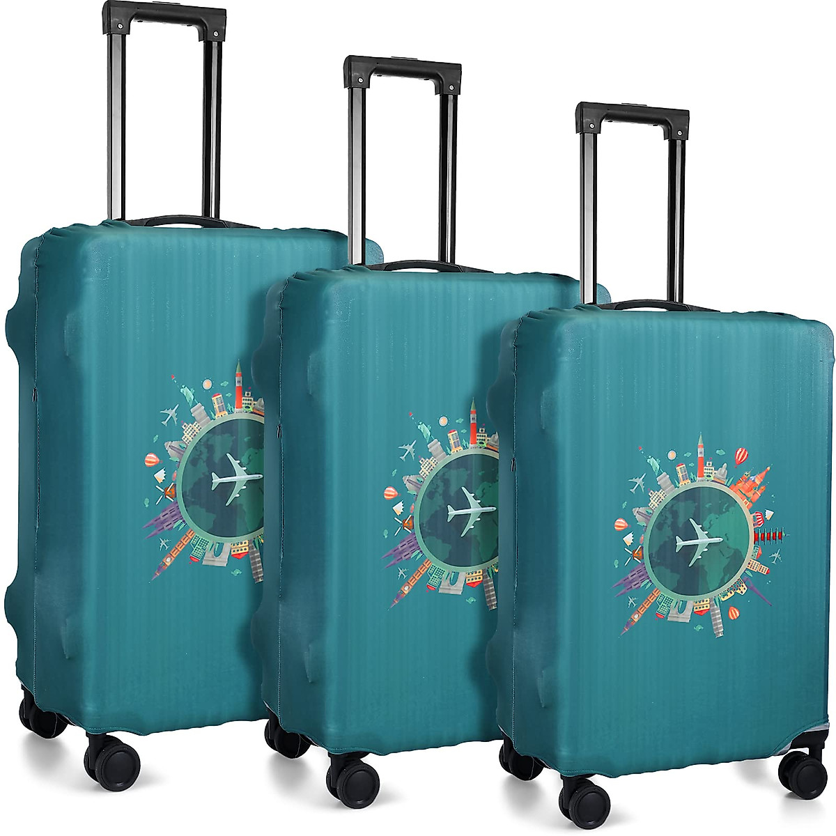 Sherr 3 Pieces Travel Luggage Cover Suitcase Protector Anti Scratch Suitcase Washable Baggage Covers(Travel Theme,S/Medium/L)
