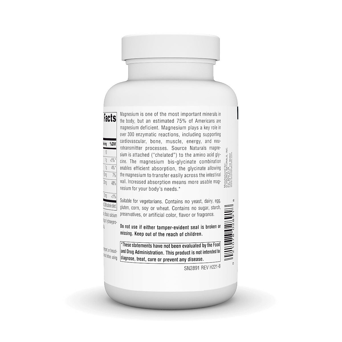 Source Naturals Magnesium Glycinate, for Calm Energy, Bone & Heart Support*, 200 mg per Serving - 120 Tablets