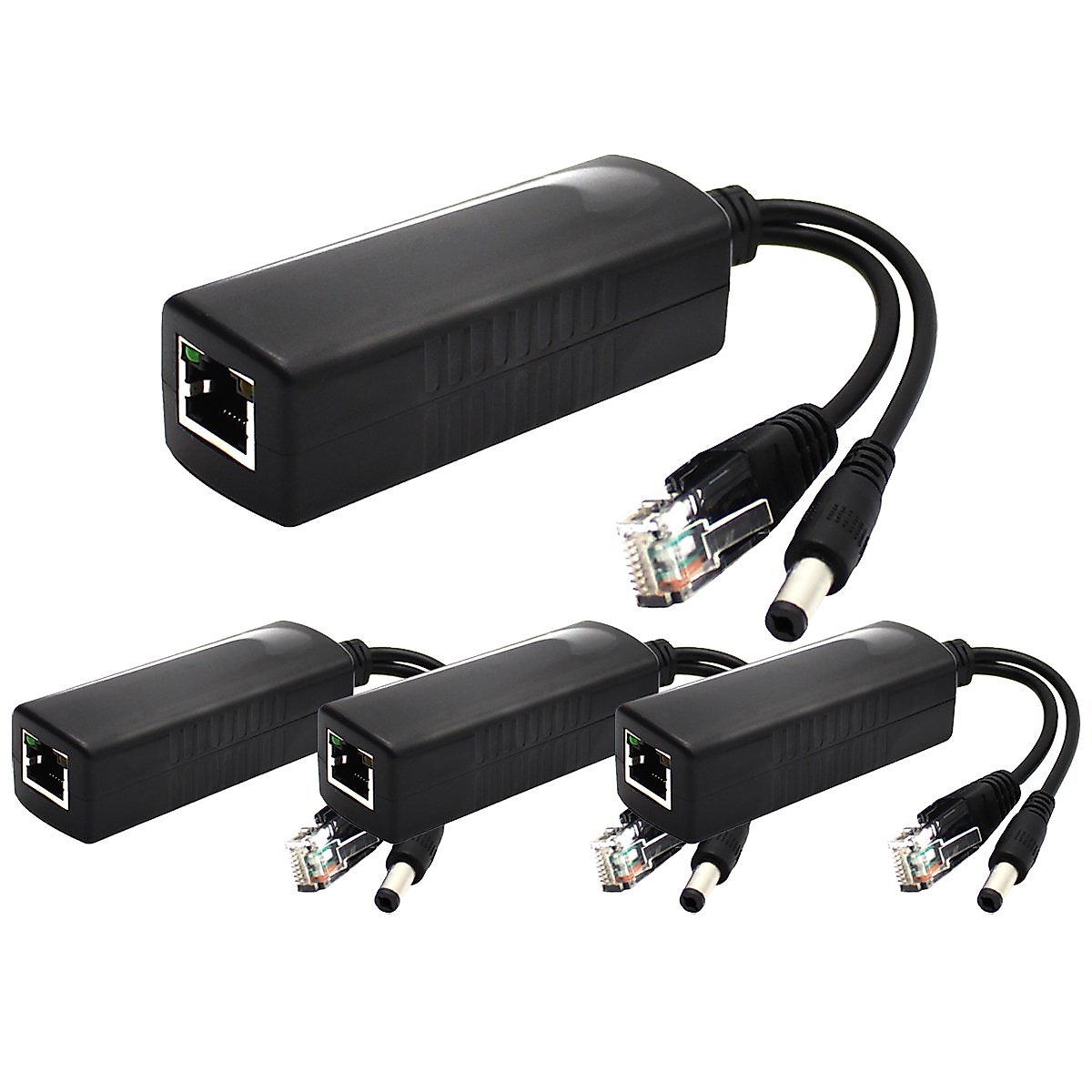 ANVISION 4-Pack 12V DC Output Active PoE Splitter Adapter, IEEE 802.3af, 10/100Mbps, for IP Camera AP Voip Phone and More, AV-PS12