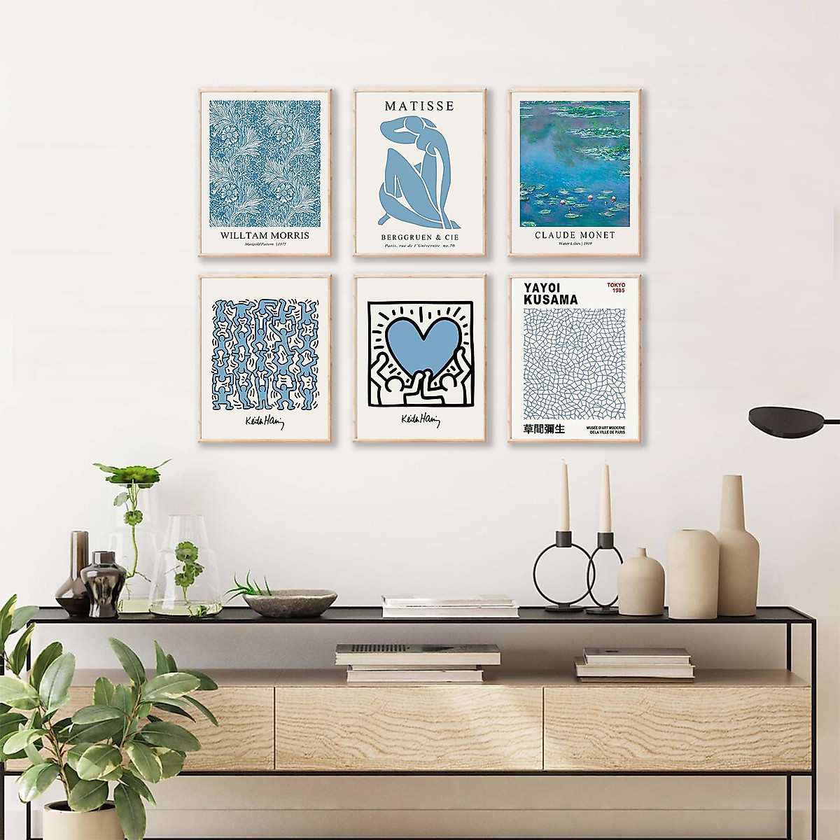 Matisse Wall Art Prints Set of 6, Abstract Blue Matisse Wall Art Exhibition Posters, Modern Blue Matisse Print William Morris Painting Yayoi Kusama Poster Claude Monet Prints, Boho Canvas Art Prints