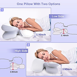 QIYVLOS Cervical Neck Pillow for Neck and Shoulder Pain Relief, Ergonomic Contour Orthopedic Neck Support Pillow for Side,Back & Stomach Sleepers, Memory Foam Neck Pillows with Soft Cooling Pillowcase