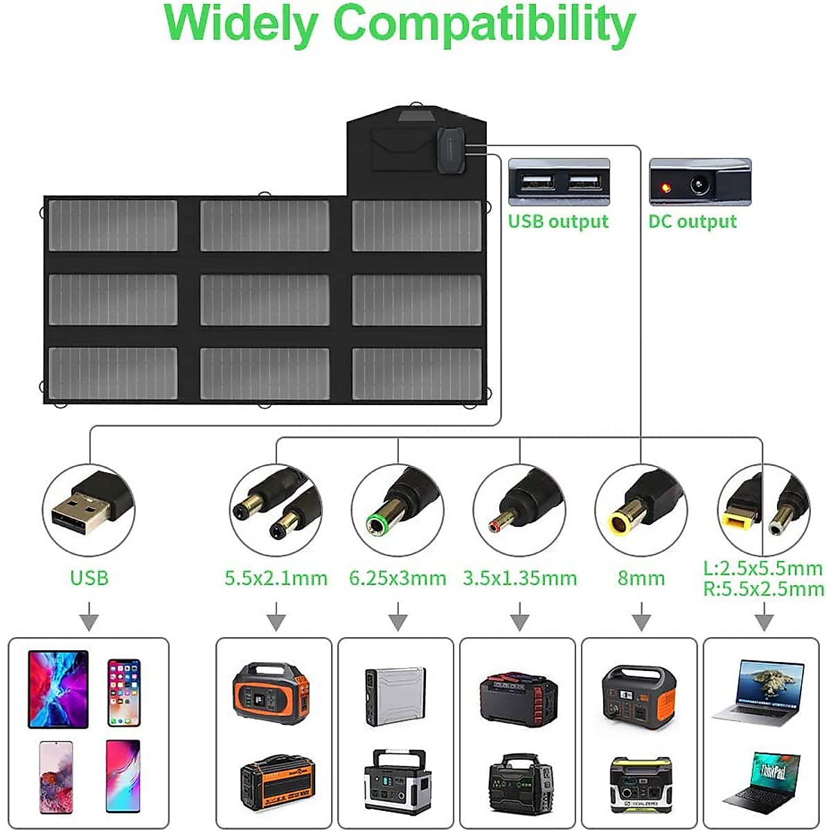X-DRAGON 70W Monocrystalline Foldable Solar Panel (5V USB with Solar IQ + 18V DC+ Parallel Port) Water Resistant Charger for Portable Generator,car Battery,Cellphone, Tablet,and More (18V 70W)
