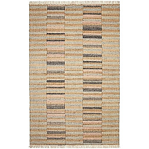 Dash & Albert Ravel Stripe Handwoven Wool Rug, 8 X 10 Feet, Neutral/Blue Geometric Pattern
