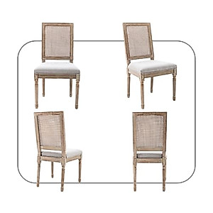 CIMOTA Farmhouse Dining Chairs Set of 2, French Rattan Dining Room Chairs with Rectangle Back/Distressed Wood Upholstered Vintage Side Chairs for Kitchen/Restaurant, Grey/2PCS