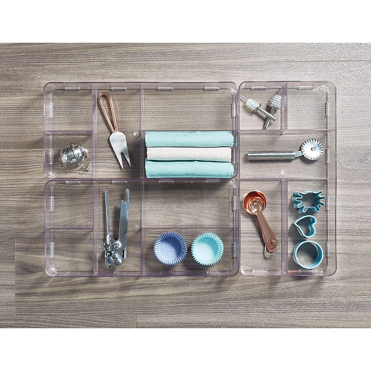 iDesign Clarity Plastic Divided Organizer, Interlocking Storage Container for Vanity, Bathroom, Kitchen Drawers, 16" x 8" x 3", 5 Section