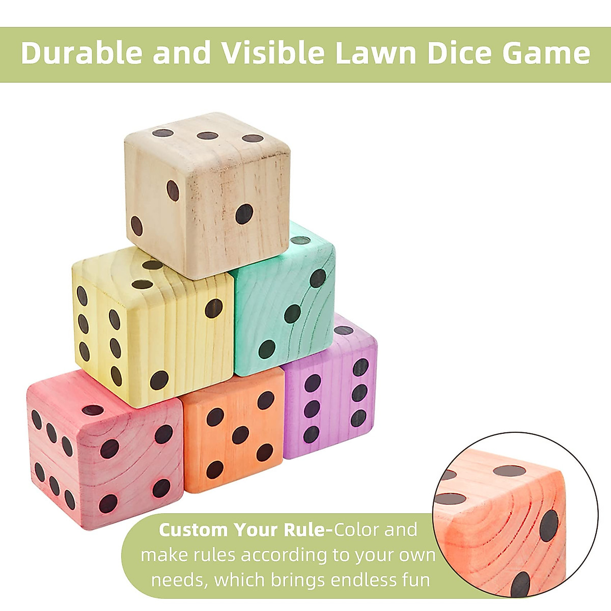ApudArmis Giant Wooden Yard Dice Game, 3.5In Big Dice Lawn Game Set with Scoreboard & Carrying Bag - Large Pine Wooden 6 Dice Backyard Game for Kids Adults Family
