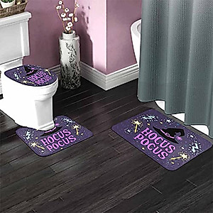 AOYEGO Hocus Pocus Bathroom Rugs Set of 3 Wizard Hat and Magic Sticks Non Slip 31.5X19.7 Inch Soft Absorbent Polyester for Tub Shower Toilet