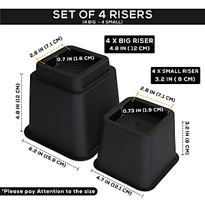Utopia Bedding Adjustable Bed Furniture Risers - Elevation in Heights 3, 5 or 8 Inch Heavy Duty Risers for Sofa and Table - Supports up to 1,300 lbs - (Set of 4 Riser, Black)