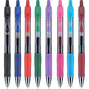 PILOT G2 Premium Refillable and Retractable Rolling Ball Gel Pens, Fine Point, Assorted Color Inks, 8-Pack Pouch (31128)