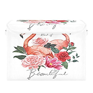 Kigai Flamingos Storage Bins with Lids and Handles 17x13x12 In Foldable Fabric Storage Basket Toys Clothes Organizer for Shelves Closet Home Bedroom Office