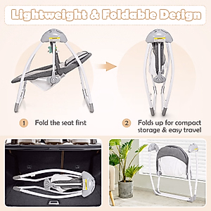 INFANS Baby Swing for Infants, Compact Portable Baby Electric Rocker for Newborn with 5 Speed Natural Sway Music Timing 2 Toys Remote Control, Easy Fold, 0-6 Months Boy Girl