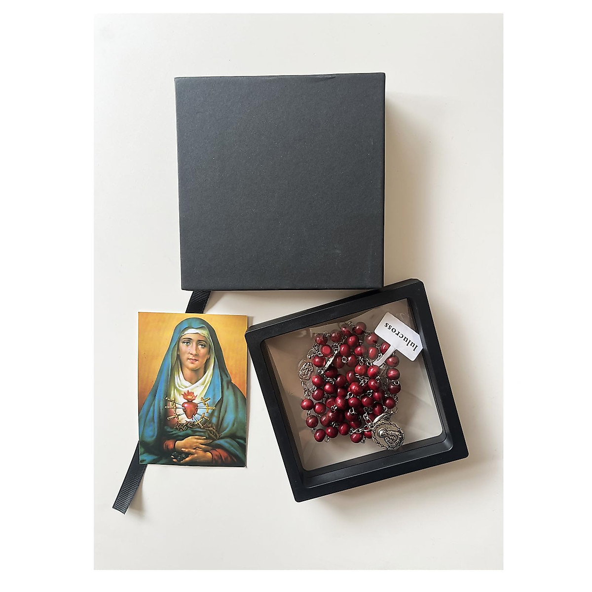 lulucross Seven Sorrows of Mary Rosary Chaplet Rose Scented 7 * 8mm Wooden Beads Catholic Jewelry Necklace for Pray (Red)