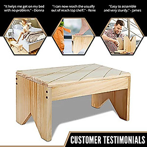 ﻿Wooden Step Stool for Adults & Kids - Very Sturdy, Bed Stool for High Beds, Kitchen, Bathroom, Closet. Made Lightweight Quality Eco Pine, Attractive & Easy to Assemble
