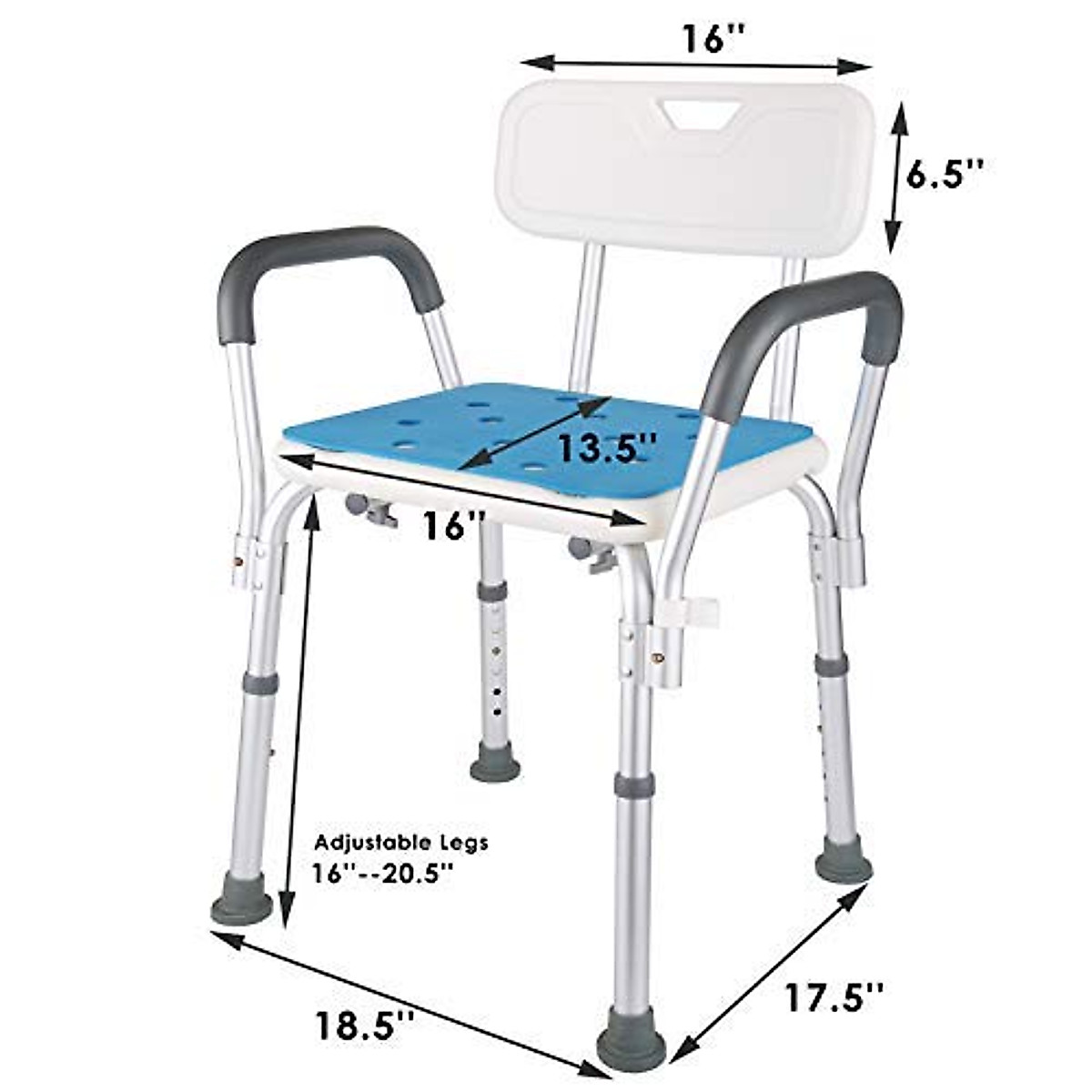 HappyNites Shower Chair with Rails - Shower Seat with Arms for Seniors with Tote Bag and Handles, Tall Shower Chair for Elderly, Handicap Tub Shower Seats for Adults (White Chair with Rail)
