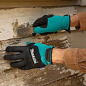 Makita Unisex Makita T 04167 Open Cuff Flexible Protection Utility Work Gloves Large , Teal/Black, Large US