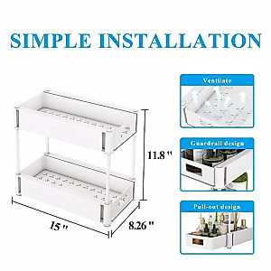 DAMGOLOZA 2 Pack Pull Out Under Sink Organizer, 2 Tier Multi Purpose For Bathroom Kitchen Sink Storage Organizer - White