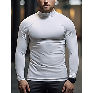 Mens Mock Turtleneck Thermal(White,XXL)