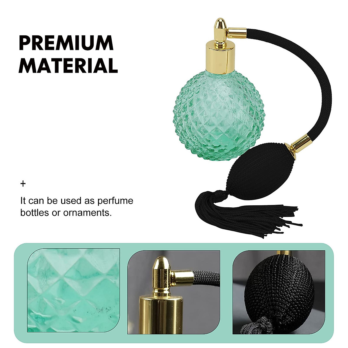 HEALLILY Crystal Vintage Perfume Bottle 100ml Refillable Perfume Spray Bottle with Long Tassel Air Bag Clear Empty Glass Container for Women Girls Green
