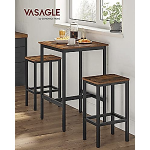 VASAGLE Bar Table, Small Kitchen Dining Table, High Top Pub Table, Height Cocktail Table for Living Room Party, Sturdy Metal Frame, 23.6 x 23.6 x 36.2 Inches for Narrow Spaces, Rustic Brown and Black