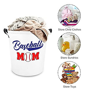 Baseball Mom Large Laundry Basket Hamper Bag Washing with Handles for College Dorm Portable