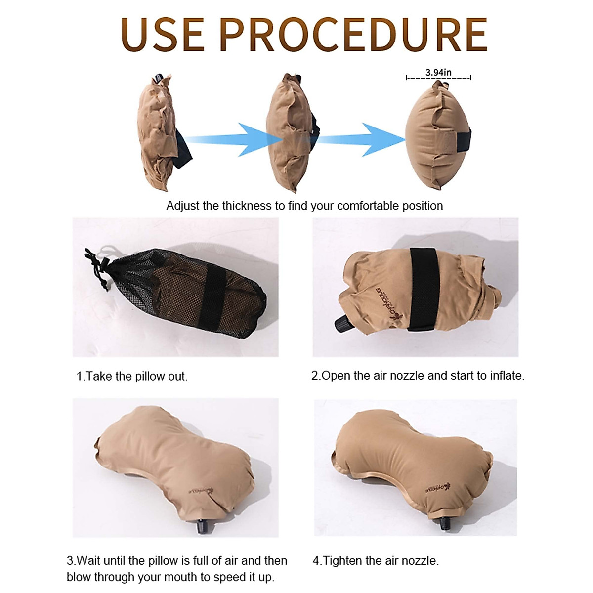 CHANODUG Portable Inflatable Lumbar Support Travel Pillow with Memory Foam Insert - Perfect for Lower Back Pain Relief, Comfort and Support While Flying, Driving, Camping (Blue)