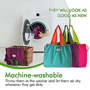 MVSCOCEAN Reusable Grocery Bags, Colorful Shopping Bags,Machine Washable,Foldable,Durable,Lightweight,Set of 3 (Fuchsia,Lake Blue,Purple)