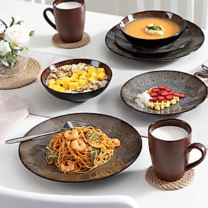 vancasso Bubble Dinnerware Sets 16-Piece - Plates and Bowls Set for 4 Dish Service Tableware Set, Microwave and Dishwasher Safe, Brown