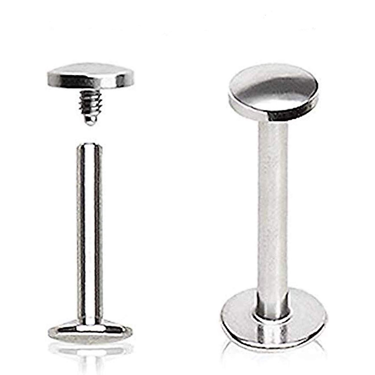 Covet Jewelry 316L Internally Threaded Labret with Round Flat Disc (14GA, Length: 3/8", Ball Size: 4mm)
