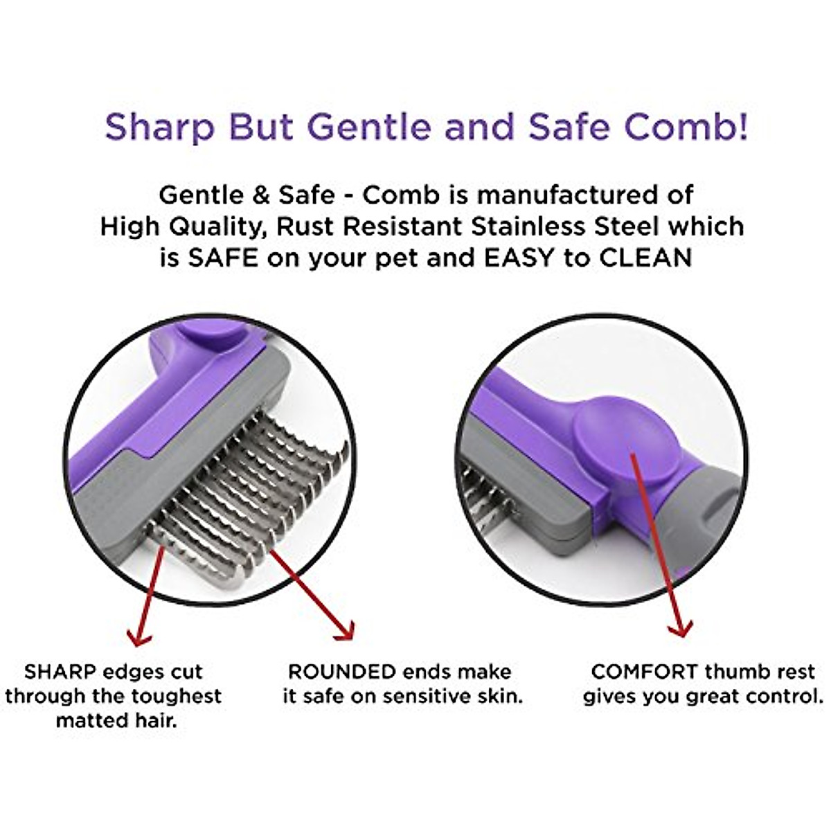 Hertzko Dematting Brush Comb - Safety Edges for Removing Dead, Matted & Knotted Fur from Cats & Dogs - Dog Detangler, Cat Brushes for Indoor Cats & Grooming Kit for Pet Hair Removal