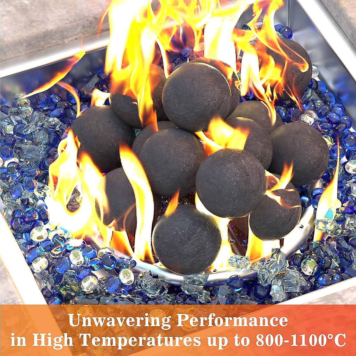GRISUN Ceramic Fire Balls, 3 Inch Set of 15 Round Fire Stones for Indoor and Outdoor Fire Pits, Black Fireplace Rocks for Indoor Gas Fireplace, Fire Spheres, Ceramic Fire Pit Balls