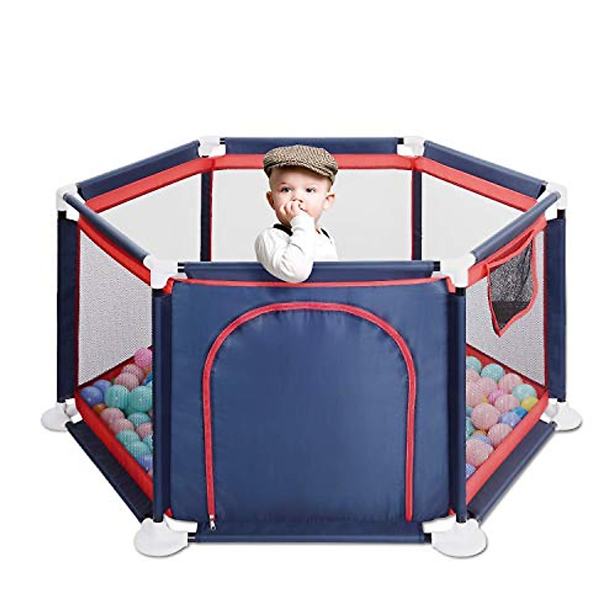 GrowthPic Baby Playpen, Playard for Baby - Safety Play Pen for Infant and Baby, with Sturdy Bases, Anti-Skid Pads, Lightweight, Navy Blue, 6-Panel