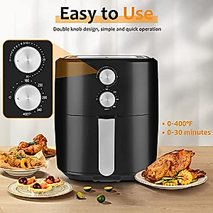 Sync Living 4.8 Quart Small Air Fryer, 6-in-I Less Oil Airfryer, Oven Pizza Cooker with Temperature & Time Control Air Fryers, Non-Stick Fry Basket, Recipe Guide, Auto Shut-off Feature, Black