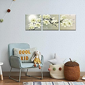 Natural art – White Magnolia & Butterfly Under the Moon Modern Giclee Canvas Prints Paintings to Photo Printed Artwork for Wall Decor