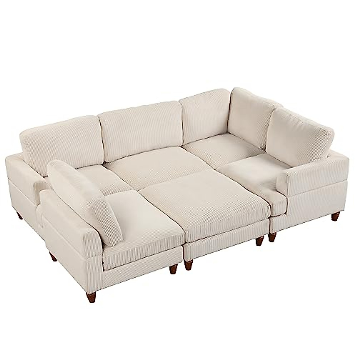 WADRI Modular Sectional Sofa with Ottoman, L-Shaped Corner Sectional, Corduroy Fabric Oversized Sectional Sofa, 5-Seat Couch or Living Room, Office, Free Combination (Beige-A55)