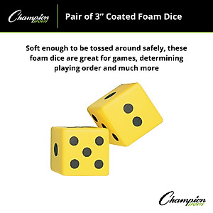 Champion Sports 3 Inch Coated Foam Dice, Yellow