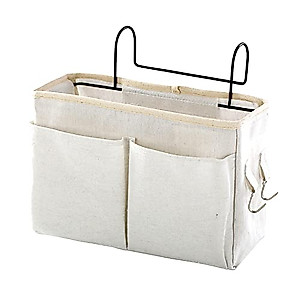 Surblue Bedside Caddy Bedside Storage Bag Hanging Organizer for Bunk, Hospital Beds, Dorm Rooms Bed Rails Camp 4 Pockets and 2 Hooks (White)