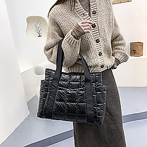 YFGBCX Puffy Tote Bag for Women Quilted Puffer Handbag Lightweight Winter Down Cotton Padded Shoulder Bag Down Padding Handbag for Office, Travel, School