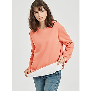 PEHMEA Women's Girls Warm Sherpa Lined Crewneck Pullovers Fleece Sweatshirt Tops (Watermelon Red, Small)