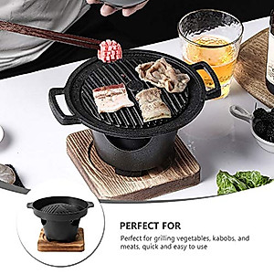 Yardwe Portable Charcoal Grill Japanese Style Charcoal Grill Portable Hibachi Konro Grill Nonstick Die-Cast Aluminum BBQ Stove with Wooden Board for Household Outdoor Camping Cooking Indoor Grill